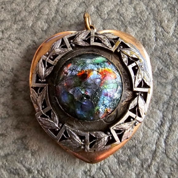 Vintage | Jewelry | Antique Locket Pendant Art Glass Cabochon Heart Art ...